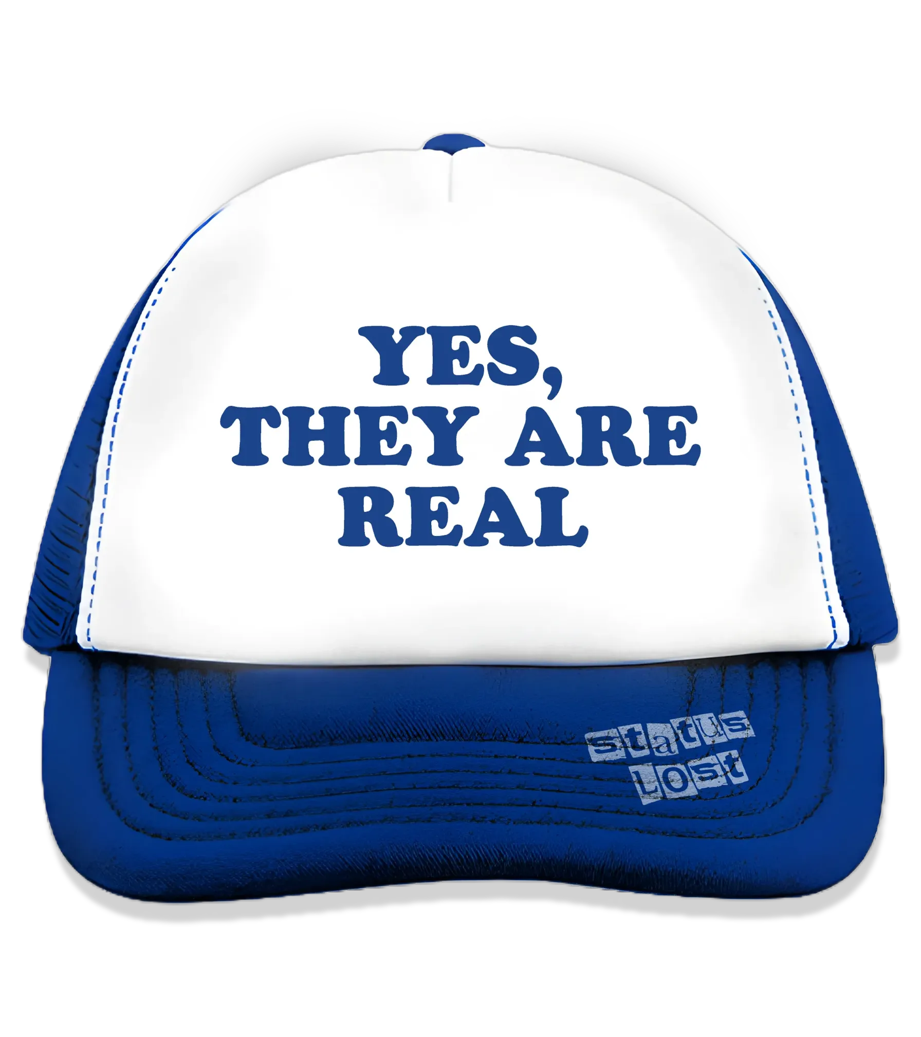 "YES, THEY ARE REAL" Trucker Hat – Status Lost