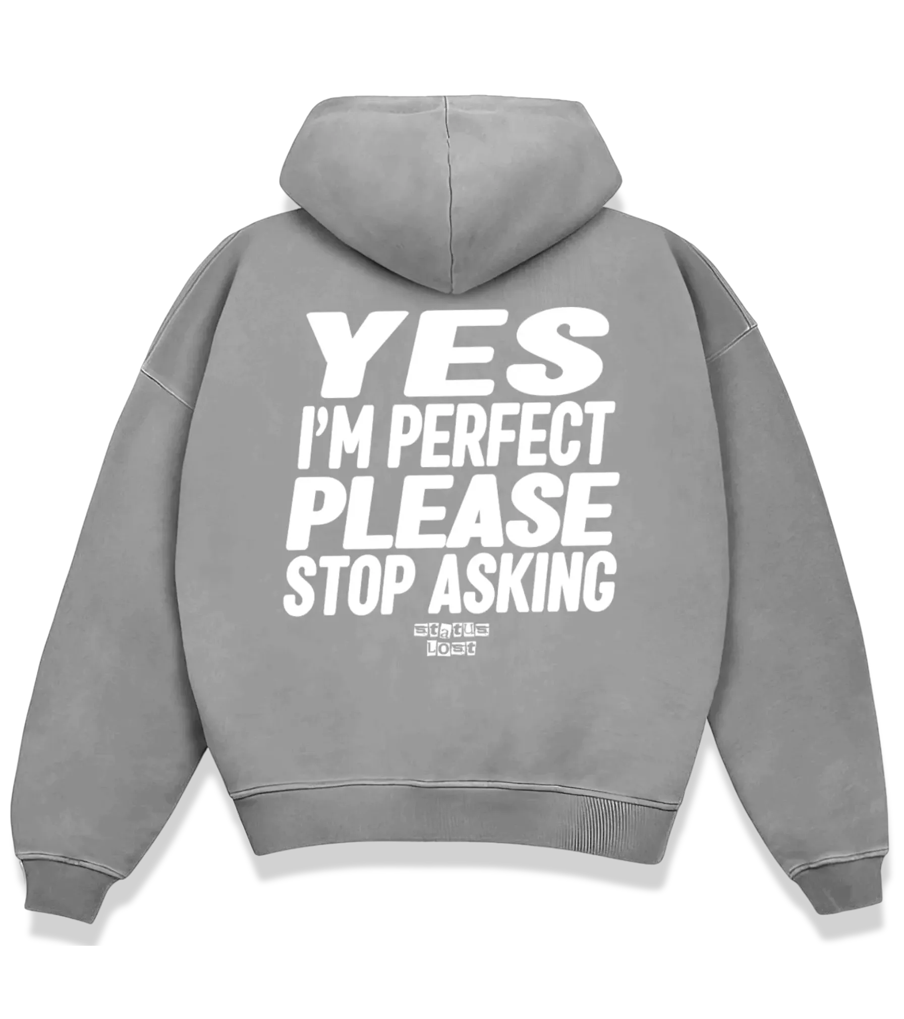 "YES I'M PERFECT PLEASE STOP ASKING" Boxy Hoodie – Status Lost
